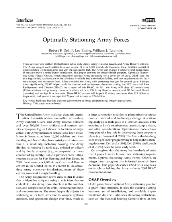 (PDF) Optimally Stationing Army Forces | Cole Smith - Academia.edu
