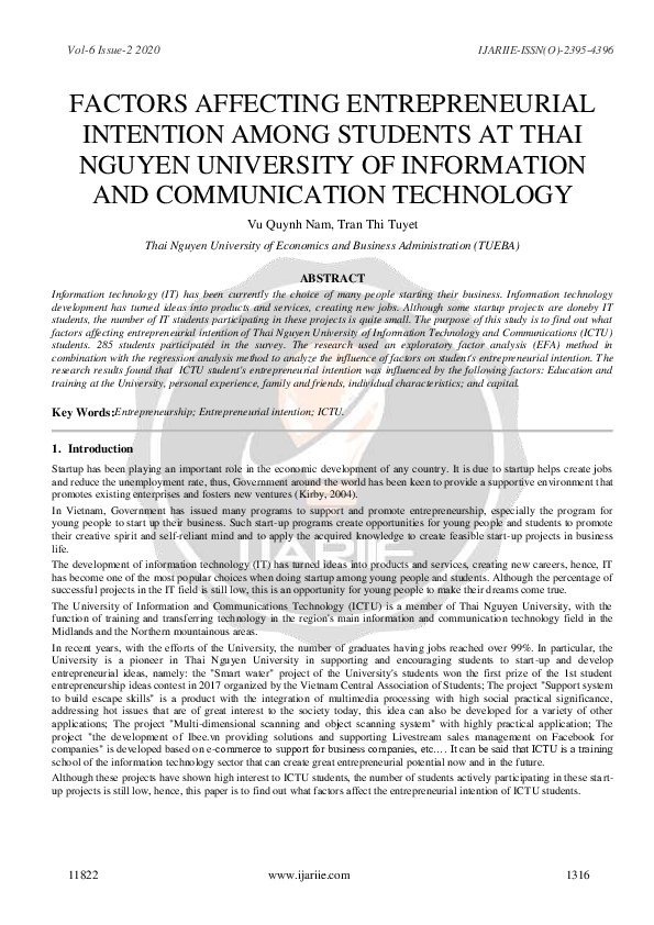 (PDF) Factors Affecting Entrepreneurial Intention and Behavior among the Indigenous Farming ...