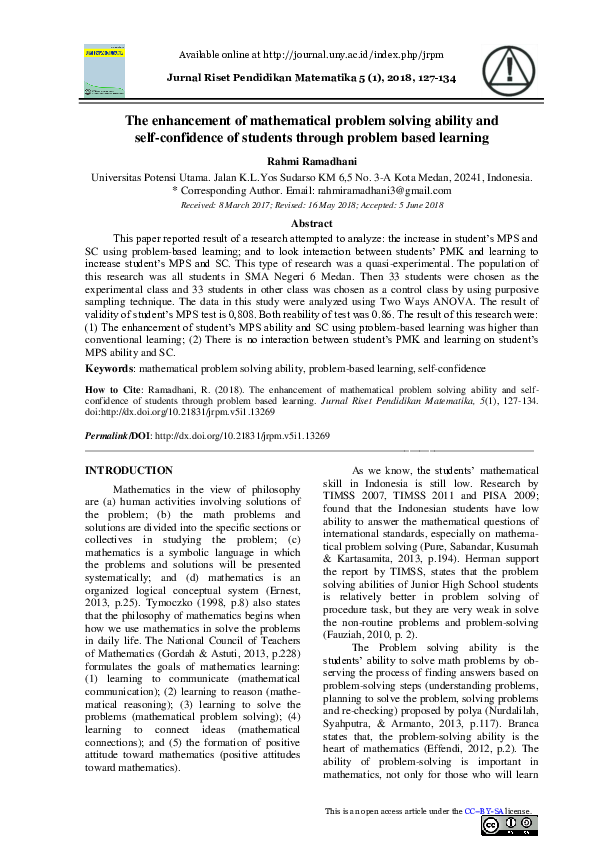 (PDF) The enhancement of mathematical problem solving ability and self-confidence of students ...