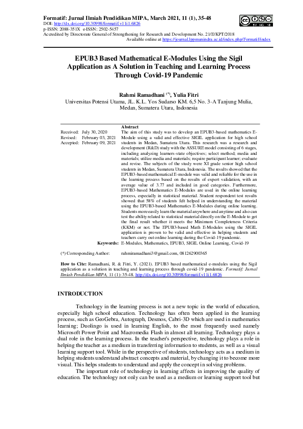 (PDF) EPUB3 Based Mathematical E-Modules Using the Sigil Application as ...