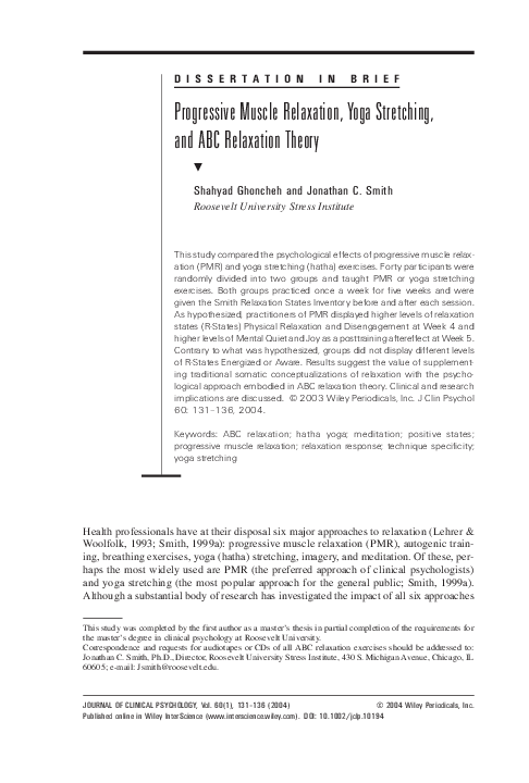 (PDF) Progressive muscle relaxation, yoga stretching, and ABC ...