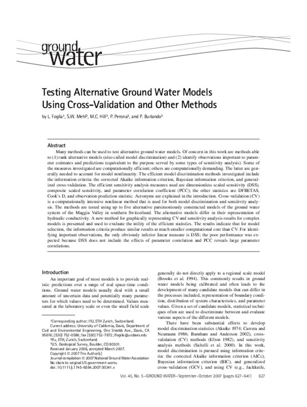 (PDF) Testing Alternative Ground Water Models Using Cross-Validation ...