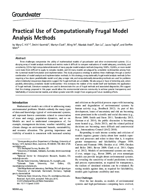 (PDF) Practical Use of Computationally Frugal Model Analysis Methods