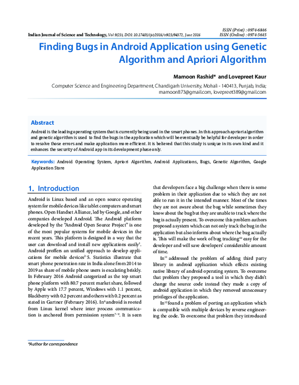 (PDF) Finding Bugs in Android Application using Genetic Algorithm and Apriori Algorithm