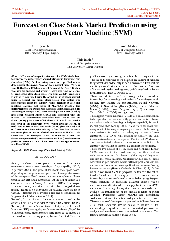Pdf Forecast On Close Stock Market Prediction Using Support Vector