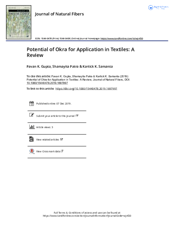 (PDF) Potential of Okra for Application in Textiles: A Review