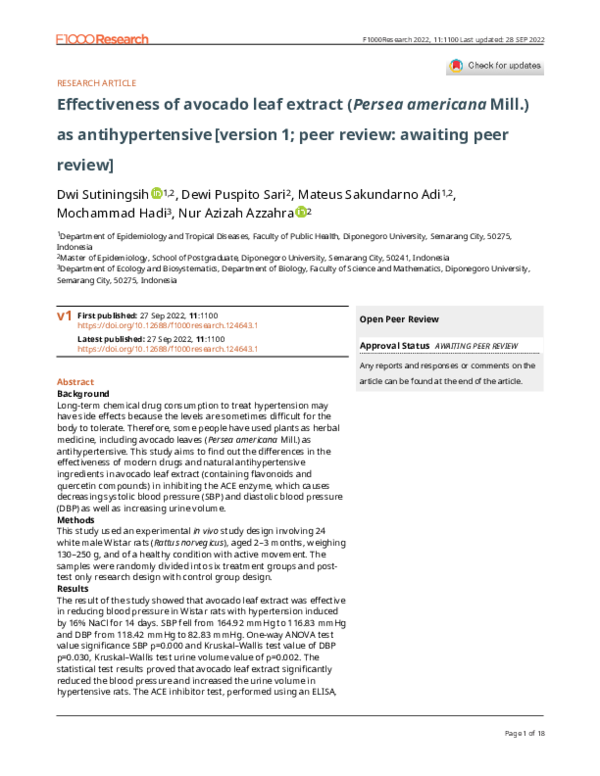 (PDF) Effectiveness of avocado leaf extract (Persea americana Mill.) as ...