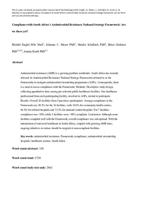 Pdf Compliance With South Africas Antimicrobial Resistance National