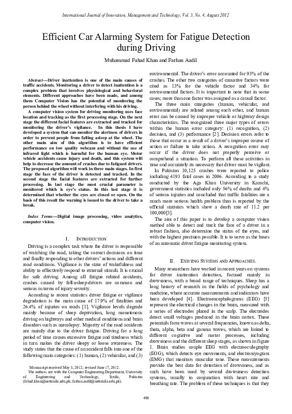 (PDF) Fatigue Detection Using Computer Vision