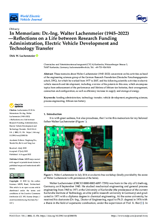 (PDF) In Memoriam: Dr.-Ing. Walter Lachenmeier (1945–2022)—Reflections ...