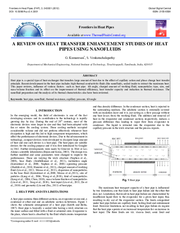 (PDF) A Review on Heat Transfer Enhancement Studies of Heat Pipes Using Nanofluids