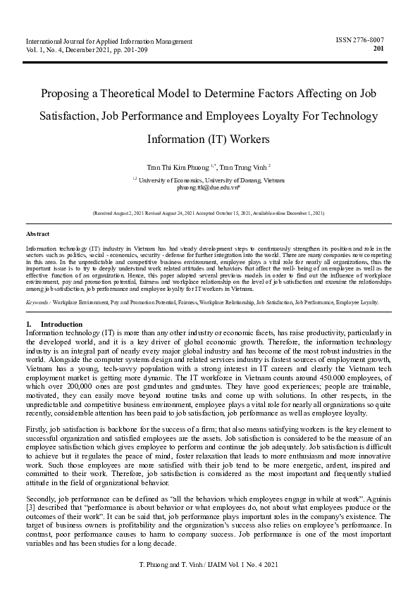 Pdf Proposing A Theoretical Model To Determine Factors Affecting On Job Satisfaction Job