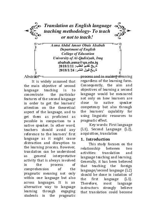 (PDF) Translation as English language teaching methodology- To teach or ...