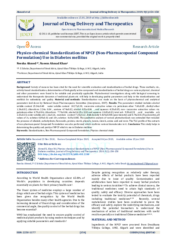 (PDF) Physico-chemical Standardization of NPCF (Non-Pharmacopoeial ...
