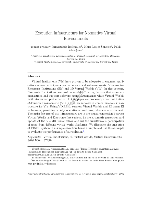 (PDF) Execution infrastructure for normative virtual environments