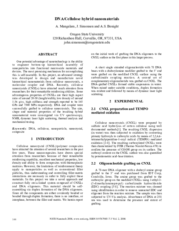 (PDF) Cellulose/DNA Hybrid Nanomaterials