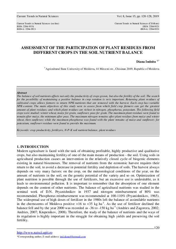 (PDF) Assessment of the Participation of Plant Residues from Different Crops in the Soil ...