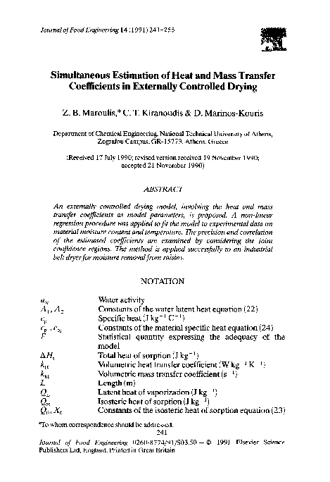 (PDF) Simultaneous estimation of heat and mass transfer coefficients in externally controlled drying