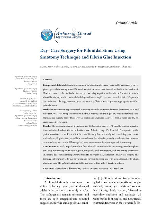 (PDF) DAY–CARE Surgery for Pilonidal Sinus Using Sinotomy Technique and ...