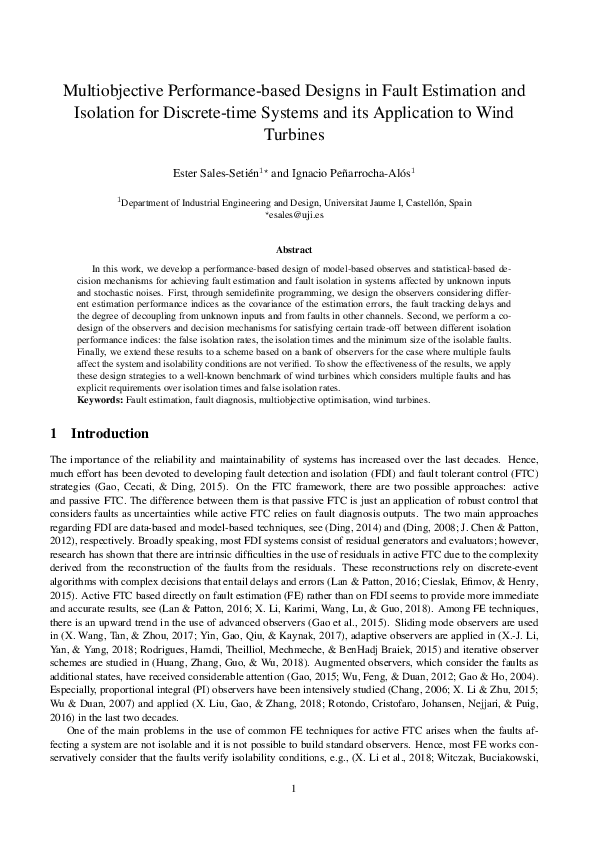 Pdf Multiobjective Performance Based Designs In Fault Estimation And Isolation For Discrete