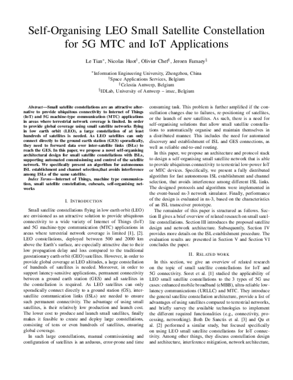 (PDF) Self-Organising LEO Small Satellite Constellation for 5G MTC and ...