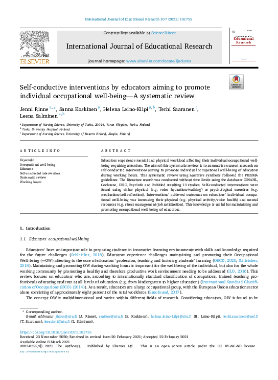 (PDF) Educator Self-Interventions for Occupational Well-Being