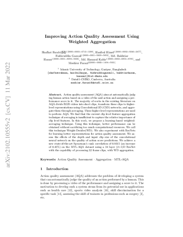 (PDF) Improving Action Quality Assessment Using Weighted Aggregation