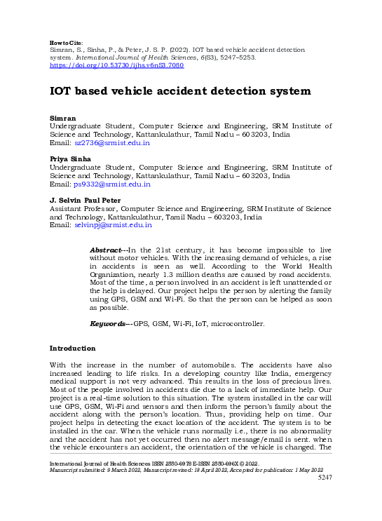 Pdf Iot Based Vehicle Accident Detection System Priya Sinha