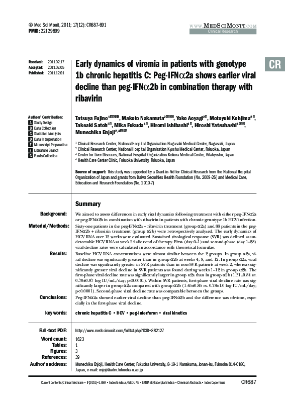 (PDF) Early dynamics of viremia in patients with genotype 1b chronic ...