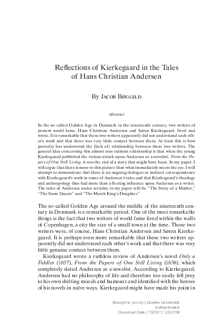 (PDF) Reflections of Kierkegaard in the Tales of Hans Christian Andersen