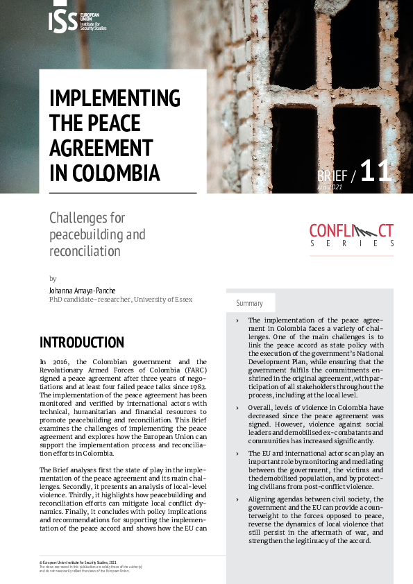 (PDF) IMPLEMENTING THE PEACE AGREEMENT IN COLOMBIA Challenges for ...