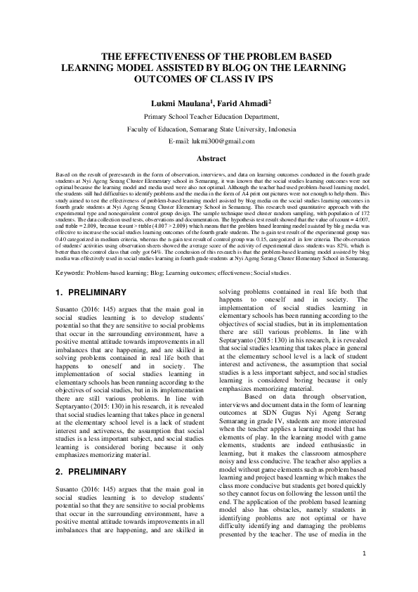 (PDF) Ning Model Assisted by Blog on the Learning Outcomes of Class IV Ips