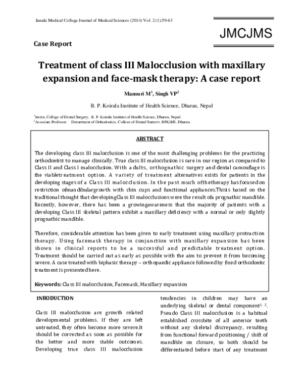 (PDF) Treatment of a Class III malocclusion with maxillary constriction ...
