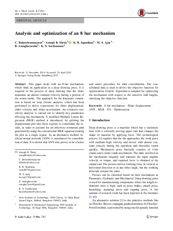 (PDF) Analysis and optimization of an 8 bar mechanism