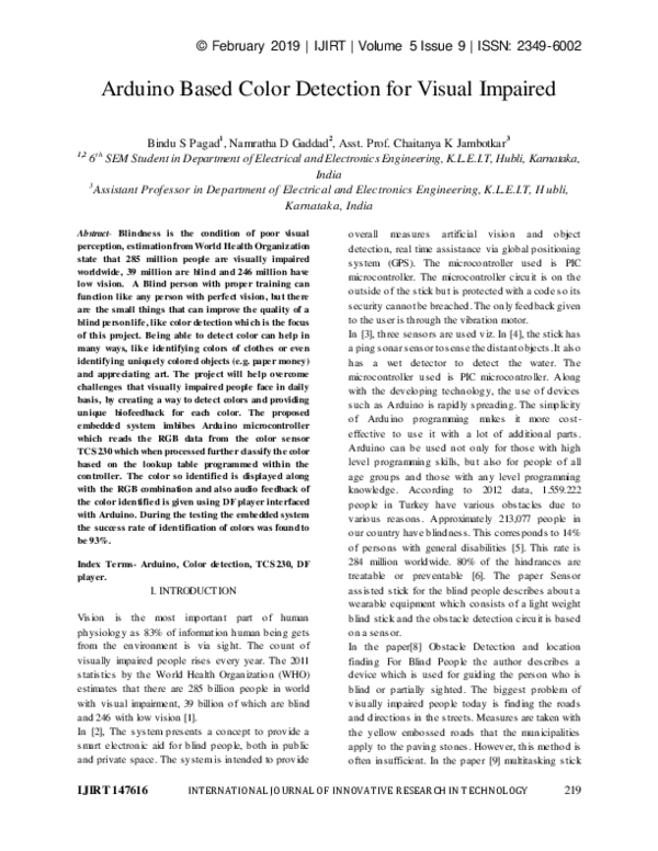(PDF) Arduino Based Color Detection for Visual Impaired