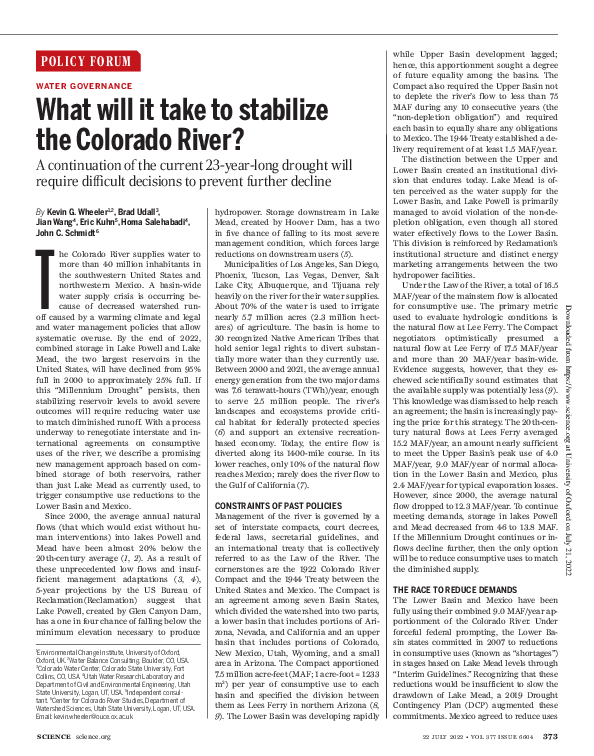 (PDF) Wheeler et al 2022 what will it take to stabilize the colorado river