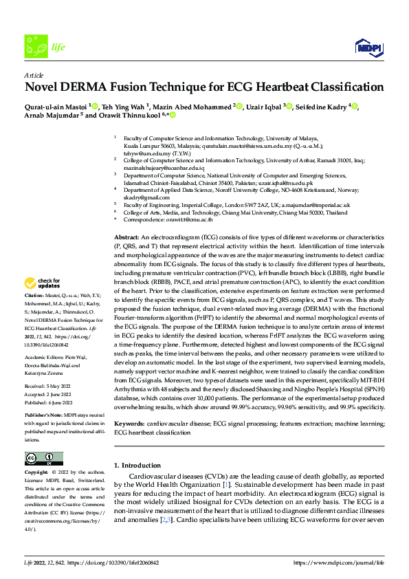 (PDF) Novel DERMA Fusion Technique for ECG Heartbeat Classification | Uzair Iqbal - Academia.edu