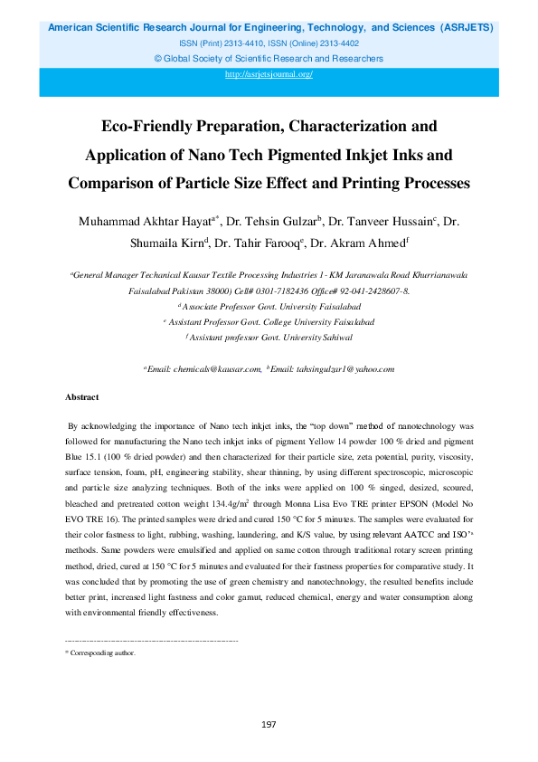 (PDF) Eco-Friendly Preparation, Characterization and Application of Nano Tech Pigmented Inkjet ...