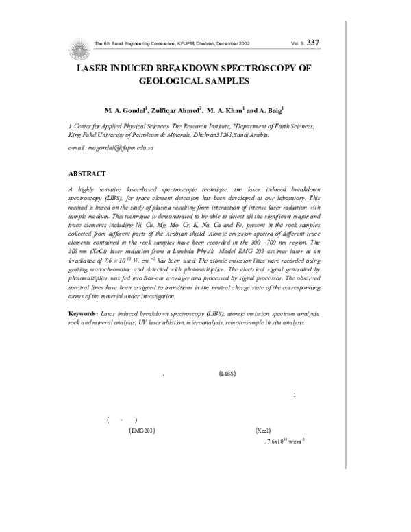 (PDF) Laser Induced Breakdown Spectroscopy of Geological Samples