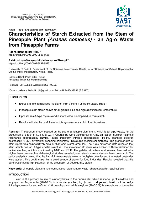 (PDF) Characteristics of Starch Extracted from the Stem of Pineapple ...