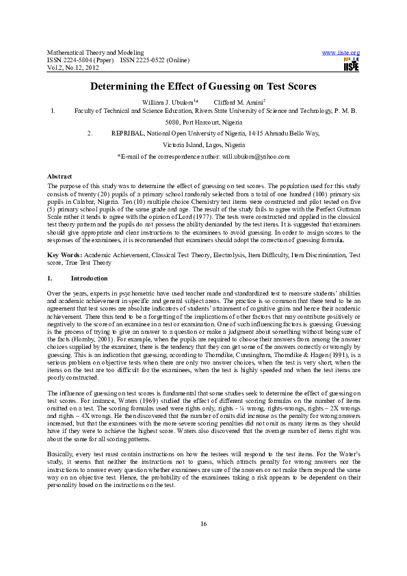 (PDF) Determining the Effect of Guessing on Test Scores