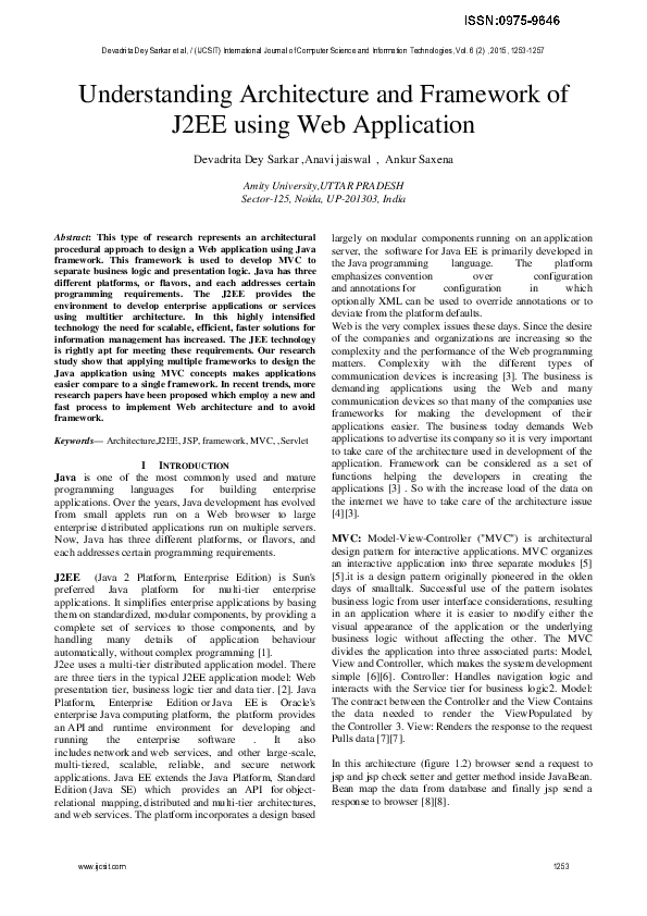 (PDF) Understanding Architecture and Framework of J 2 EE using Web Application