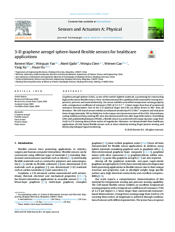(PDF) 3-D graphene aerogel sphere-based flexible sensors for healthcare ...