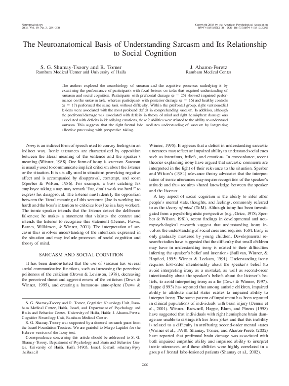 (PDF) The Neuroanatomical Basis of Understanding Sarcasm and Its ...