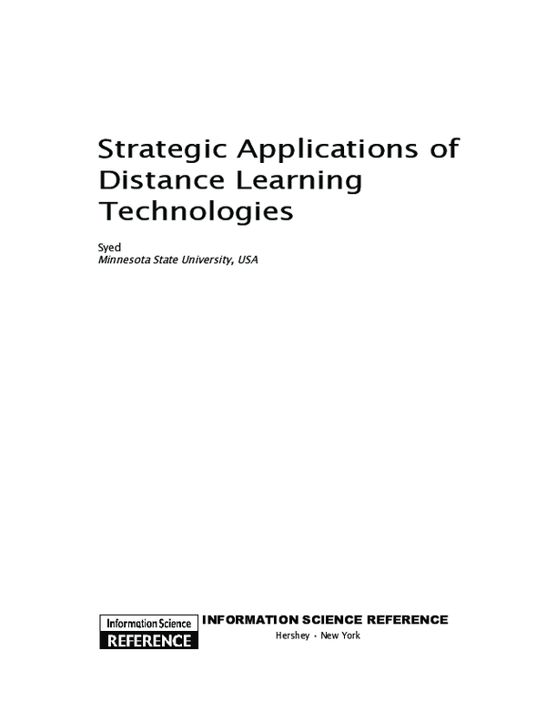 (PDF) Strategic Applications of Distance Learning Technologies - Edited by Mahbubur Rahman Syed