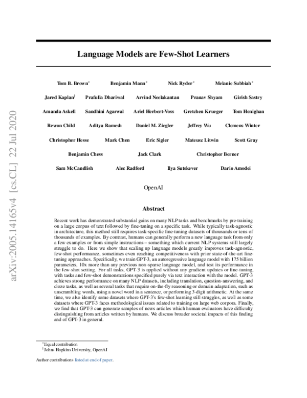 (PDF) Language Models are Few-Shot Learners