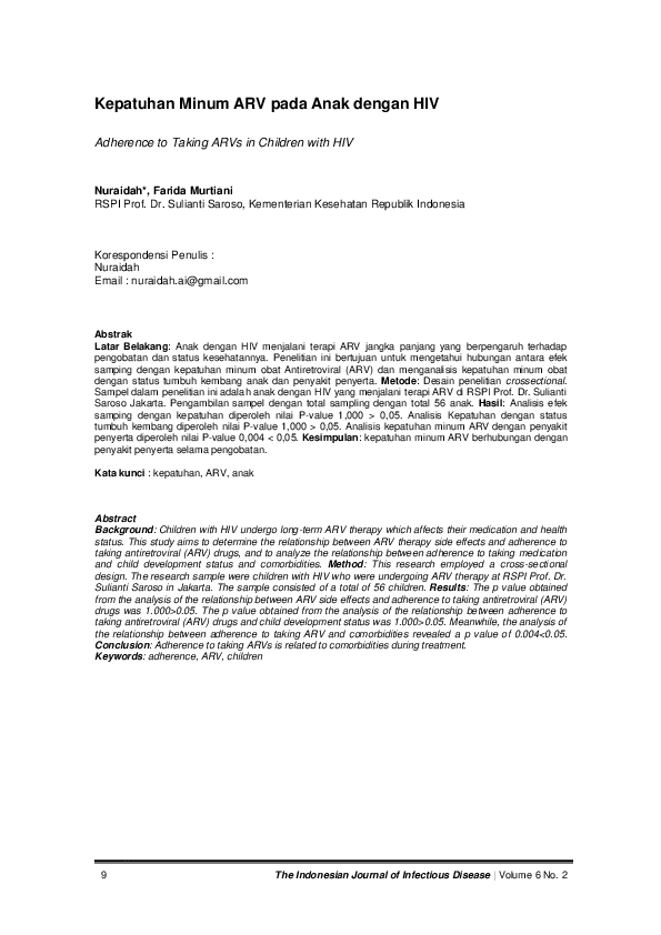 (PDF) Kepatuhan Minum ARV pada Anak dengan HIV