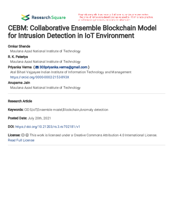 Pdf Cebm Collaborative Ensemble Blockchain Model For Intrusion Detection In Iot Environment