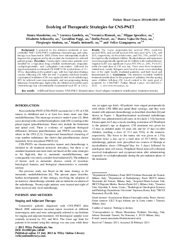 (PDF) Evolving of therapeutic strategies for CNS-PNET | Maura Massimino ...