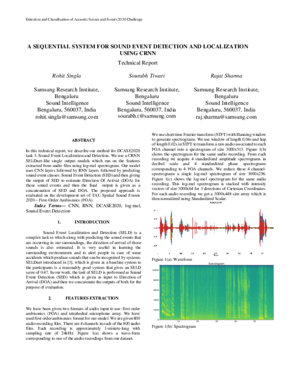 Pdf A Sequential System For Sound Event Detection And Localization Using Crnn Technical Report